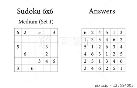 Sudoku Puzzle 6x6 Medium Set 1 with Answers,...のイラスト素材 [123554003] - PIXTA