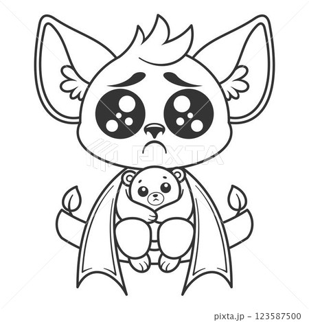 Cute bat feels sad, for coloringのイラスト素材 [123587500] - PIXTA