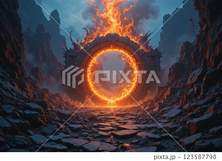 Fiery portal surrounded by glowing flames.のイラスト素材 [123587798] - PIXTA