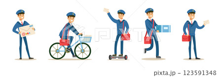 Man Postman in Blue Uniform Delivery Letter...のイラスト素材 [123591348] - PIXTA