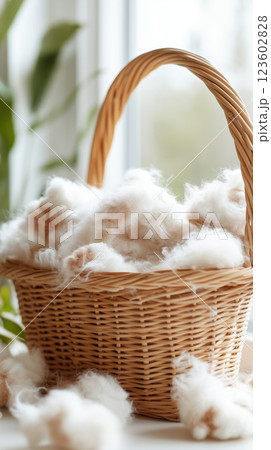 basket full of white wool with some scattered...のイラスト素材 [123602828] - PIXTA