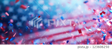 Closeup of glitter confetti with USA flag....のイラスト素材 [123606250] - PIXTA
