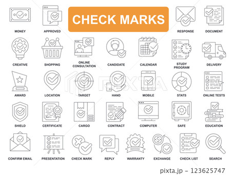 Check marks concept simple line icons set....のイラスト素材 [123625747] - PIXTA