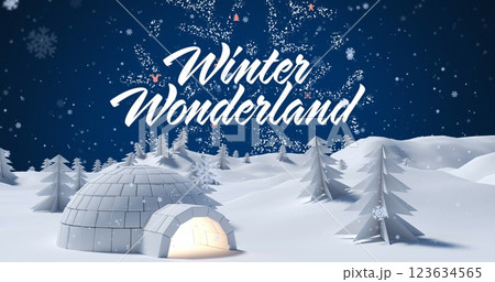 Image of snow falling over winter wonderland textのイラスト素材 [123634565 ...