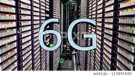 Image of 6g text, digital data processing over...のイラスト素材 [123645689 ...