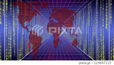 Image of world map, binary coding and data...のイラスト素材 [123647113] - PIXTA