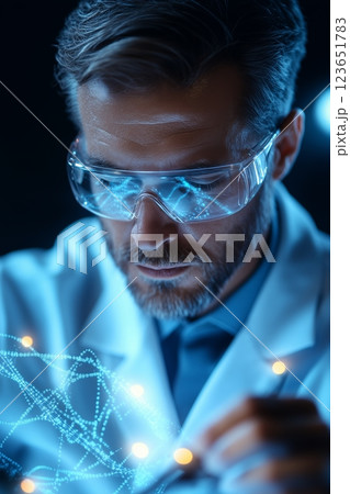 Scientist observes DNA patterns closely relying...のイラスト素材 [123651783 ...
