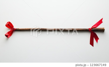 Wooden Stick Adorned With Red Ribbons Isolated...のイラスト素材 [123667149 ...