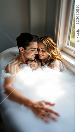 Couple in love hugging while bathing in a...のイラスト素材 [123680810] - PIXTA