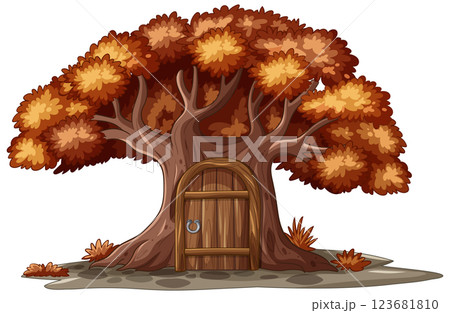 Enchanted Tree with Wooden Doorのイラスト素材 [123681810] - PIXTA