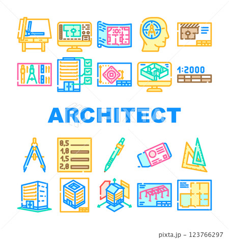 architectural drafter drawing icons set vectorのイラスト素材 [123766297] - PIXTA