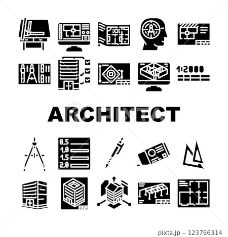 architectural drafter drawing icons set vectorのイラスト素材 [123766314] - PIXTA