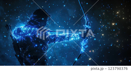 Sagittarius pulls string of bow with an arrow...のイラスト素材 [123798376] - PIXTA