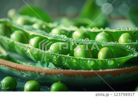 Pea pods seeds green macro, vegetable food...のイラスト素材 [123798917] - PIXTA