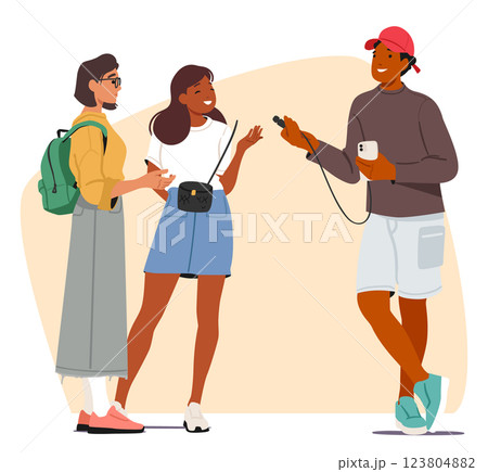 Teenage guy blogger making interview on city...のイラスト素材 [123804882] - PIXTA