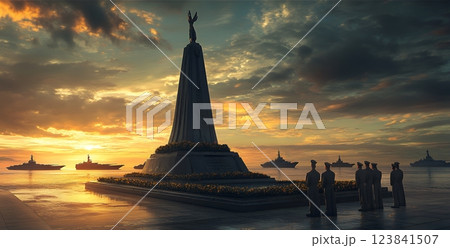 Solemn sunset tribute at the Asiatic Fleet...のイラスト素材 [123841507] - PIXTA
