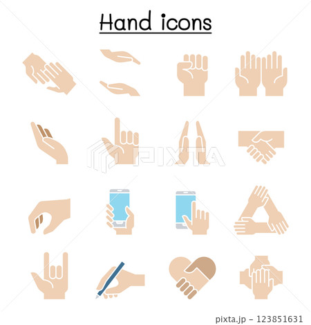 Hand icon set in flat color styleのイラスト素材 [123851631] - PIXTA