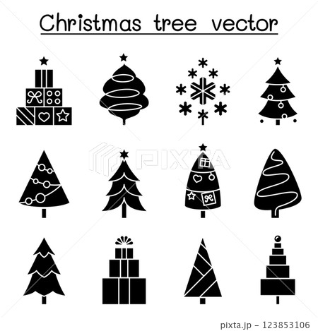 Christmas tree icon set in glyph styleのイラスト素材 [123853106] - PIXTA