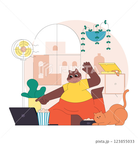 A relaxed character enjoys entertainment at...のイラスト素材 [123855033] - PIXTA