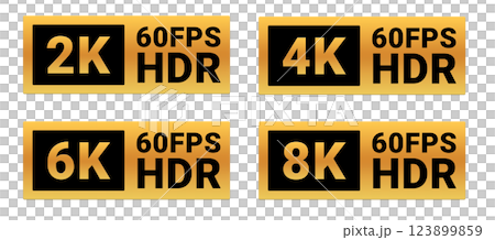 Golden Media Resolution Badges Set: 2K 60 FPS...のイラスト素材 [123899859] - PIXTA