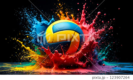 Colorful volleyball splashing through vibrant...のイラスト素材 [123907264] - PIXTA