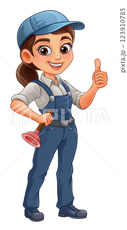 Woman Female Plumber Drain Plunger Cartoon Mascotのイラスト素材 [123910785 ...