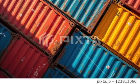 Colorful stacked shipping containers with rust...のイラスト素材 [123913066 ...