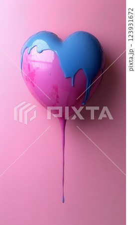 A vivid heart-shaped puddle combines pink and...のイラスト素材 [123931672] - PIXTA