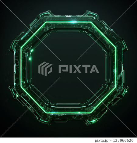 Futuristic green glowing hexagon frame, dark...のイラスト素材 [123966620] - PIXTA