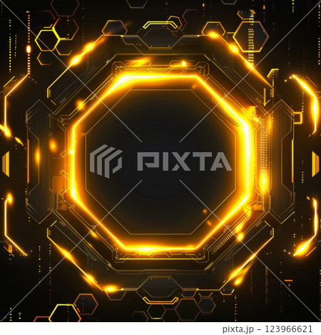 Abstract yellow glowing hexagon frame, tech...のイラスト素材 [123966621] - PIXTA