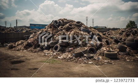 Temporary Waste Disposal Area with Piled Tyres...のイラスト素材 [123972733 ...