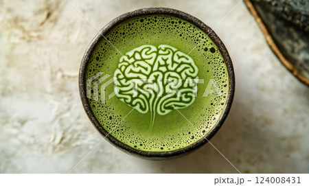 matcha in a cup top view with a foam brain. a...のイラスト素材 [124008431] - PIXTA