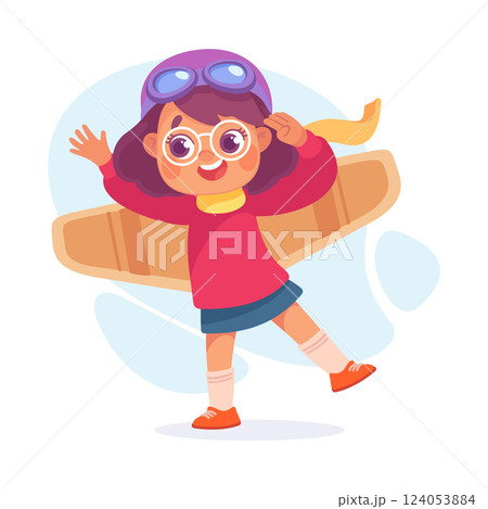 Wings with Girl Character Pretend Flying Vector...のイラスト素材 [124053884 ...