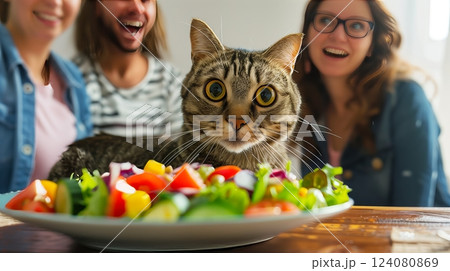 A perplexed cat with wide eyes stares at a...のイラスト素材 [124080869] - PIXTA