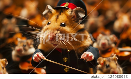A hamster in a tiny conductor's uniform leads...のイラスト素材 [124080958] - PIXTA