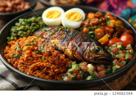 Ghanaian waakye , rice and beans, served with...のイラスト素材 [124082384] - PIXTA