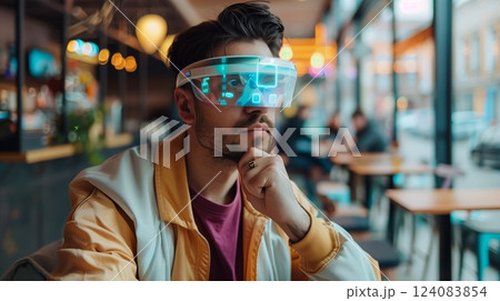 A tech-savvy man tests a new holographic...のイラスト素材 [124083854] - PIXTA