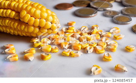 The macro shot of scattered corn on white...のイラスト素材 [124085457] - PIXTA