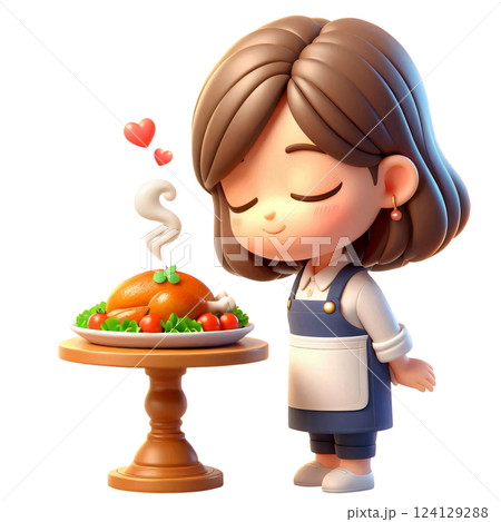 Cartoon of a girl who is a food tasterのイラスト素材 [124129288] - PIXTA