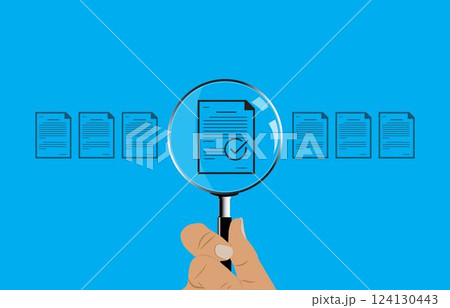 Hand holding magnifying glass over a document...のイラスト素材 [124130443] - PIXTA