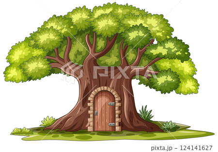 Enchanted Tree with Wooden Doorのイラスト素材 [124141627] - PIXTA