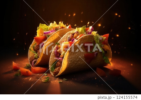 AI generated Two crispy tacos falling on...のイラスト素材 [124155574] - PIXTA