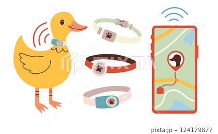 Pet GPS tracker. GPS tracking for duck, goose....のイラスト素材 [124179877 ...