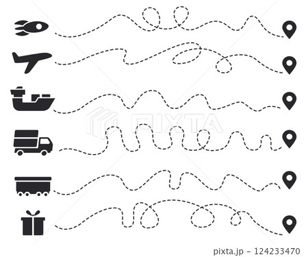 Delivery path line. Shipment dotted route...のイラスト素材 [124233470] - PIXTA
