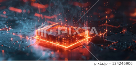 Cyber Attack Visualization with Glowing Digital...のイラスト素材 [124246906 ...