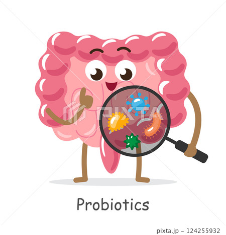 Probiotics . Intestine cartoon character hold...のイラスト素材 [124255932] - PIXTA