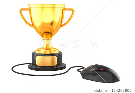 Gold trophy cup award with computer mouse, 3D...のイラスト素材 [124262800] - PIXTA