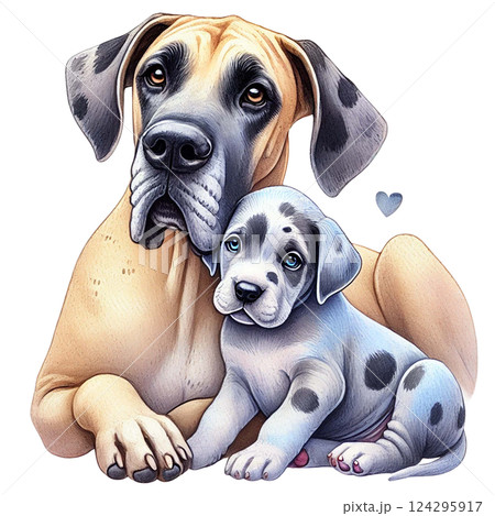 A loving dog and puppy sharing a warm,...のイラスト素材 [124295917] - PIXTA