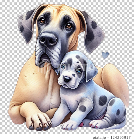 A loving dog and puppy sharing a warm,...のイラスト素材 [124295917] - PIXTA