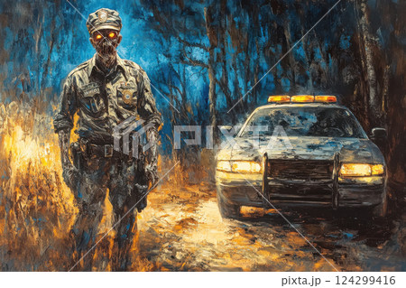 Eerie forest encounter: zombie police officer...のイラスト素材 [124299416] - PIXTA
